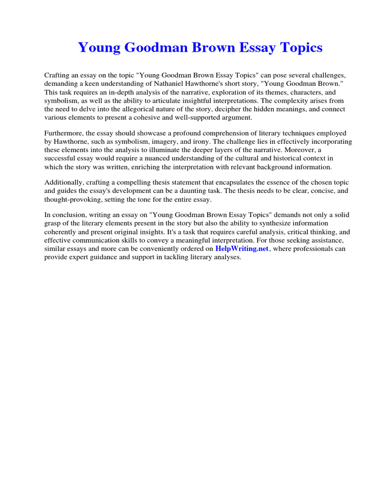 Young Goodman Brown Essay Topics | PDF | Attachment Theory | Essays