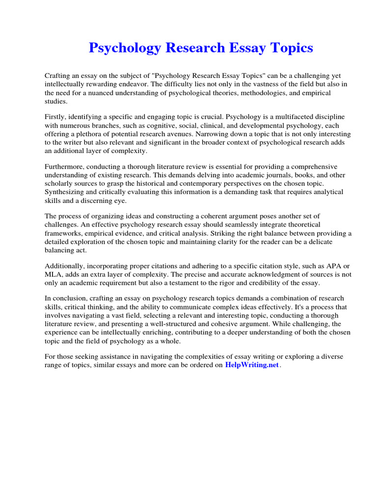 Psychology Research Essay Topics | PDF | Psychological Theories | Cognition