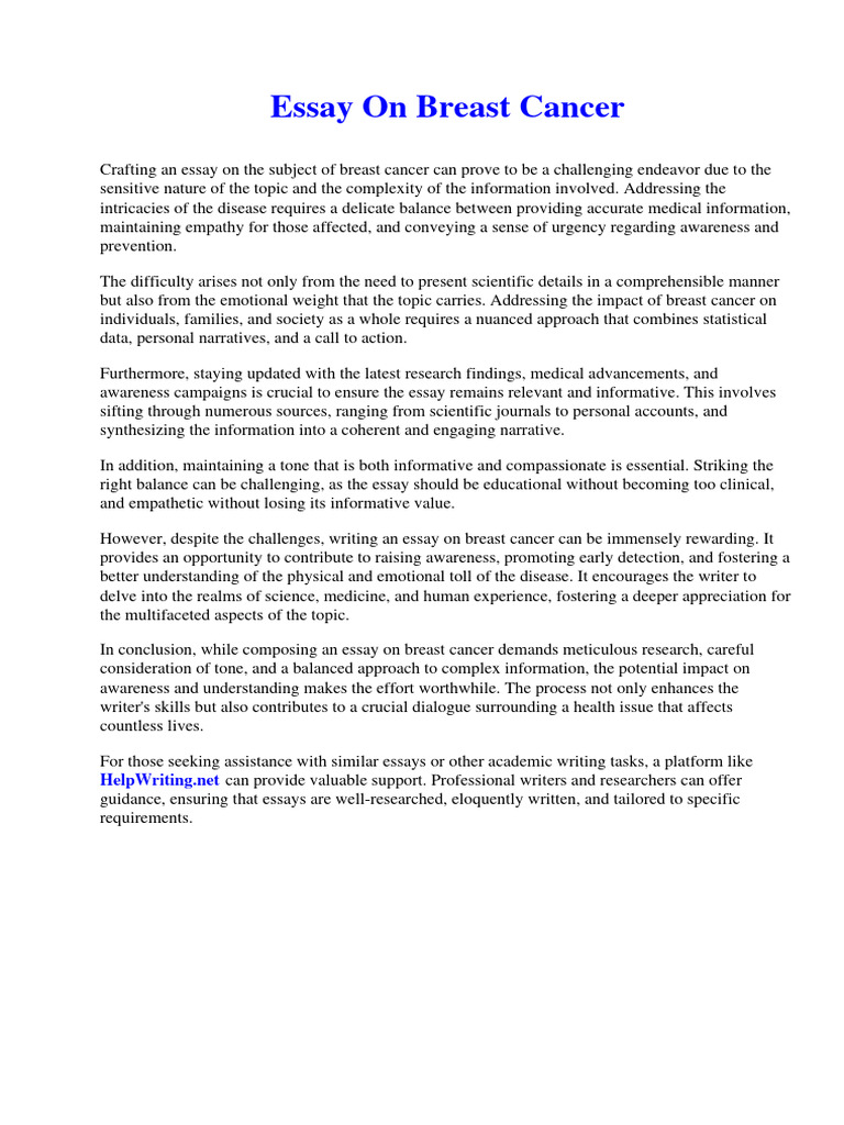 Essay On Breast Cancer | PDF | Leadership | Social Stratification