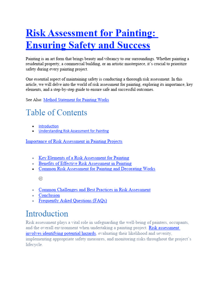 Painting Risk Assessment Guide | PDF | Risk Assessment | Risk