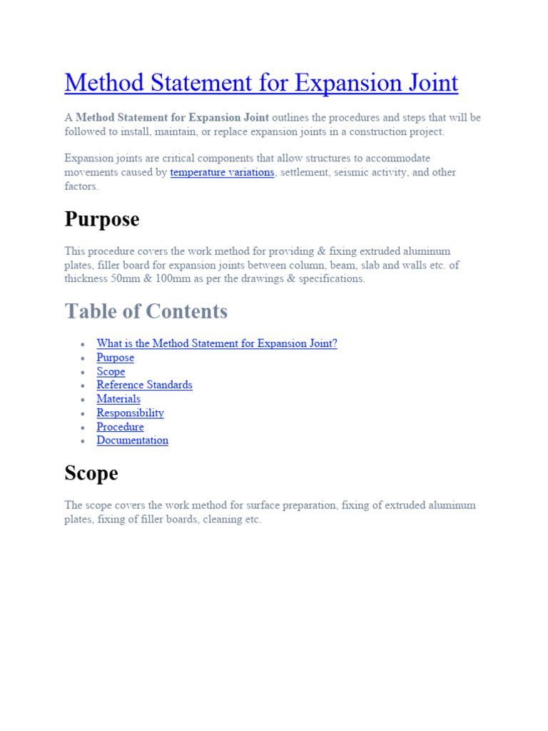 Expansion Joint Installation Method Statement | PDF | Concrete | Adhesive