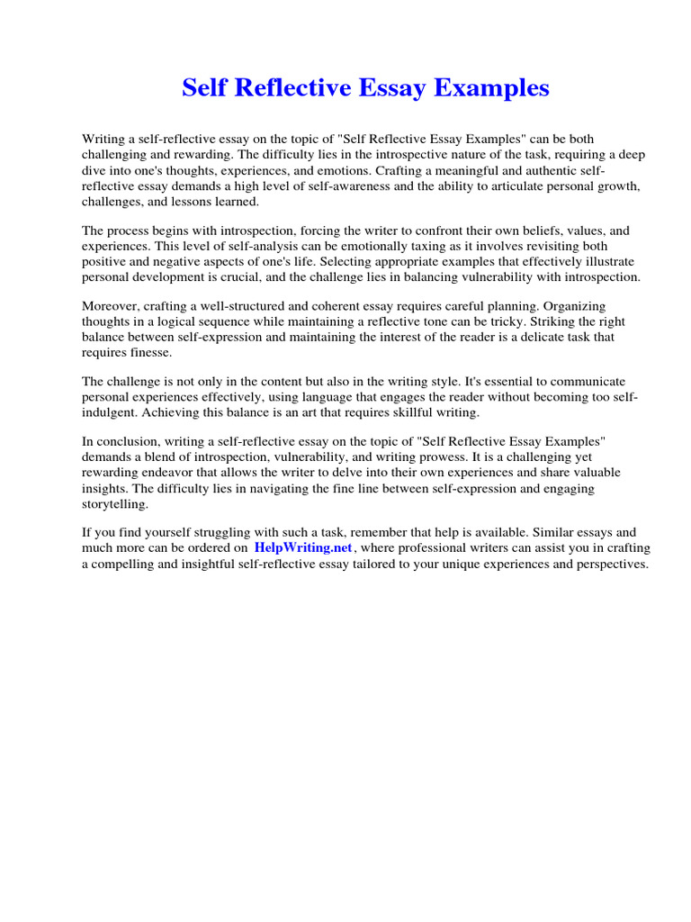 Self Reflective Essay Examples | PDF