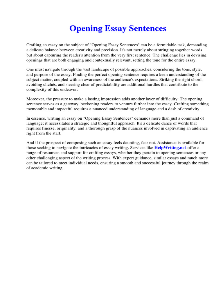 Opening Essay Sentences | PDF | September 11 Attacks | Essays
