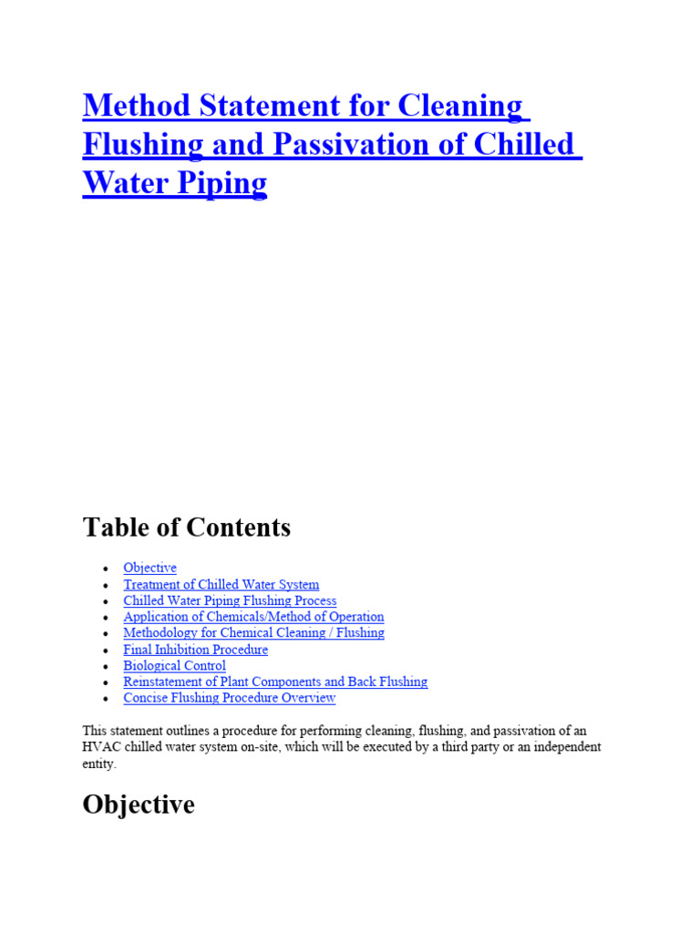 Method Statement For Cleaning Flushing and Passivation of Chilled Water Piping | PDF | Water | Pump