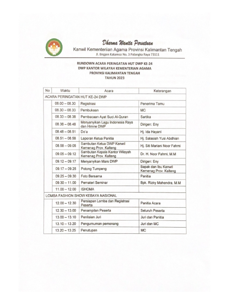 Susunan Acara HUT-24 DWP | PDF