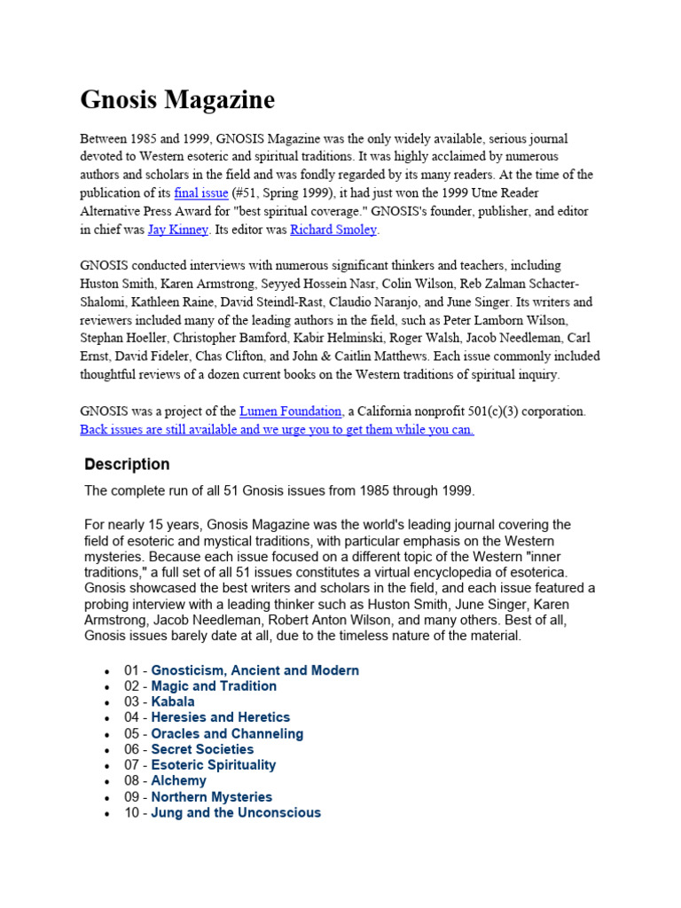 Gnosis Magazine: A Legacy of Esoterica | PDF | Esotericism | Spirituality