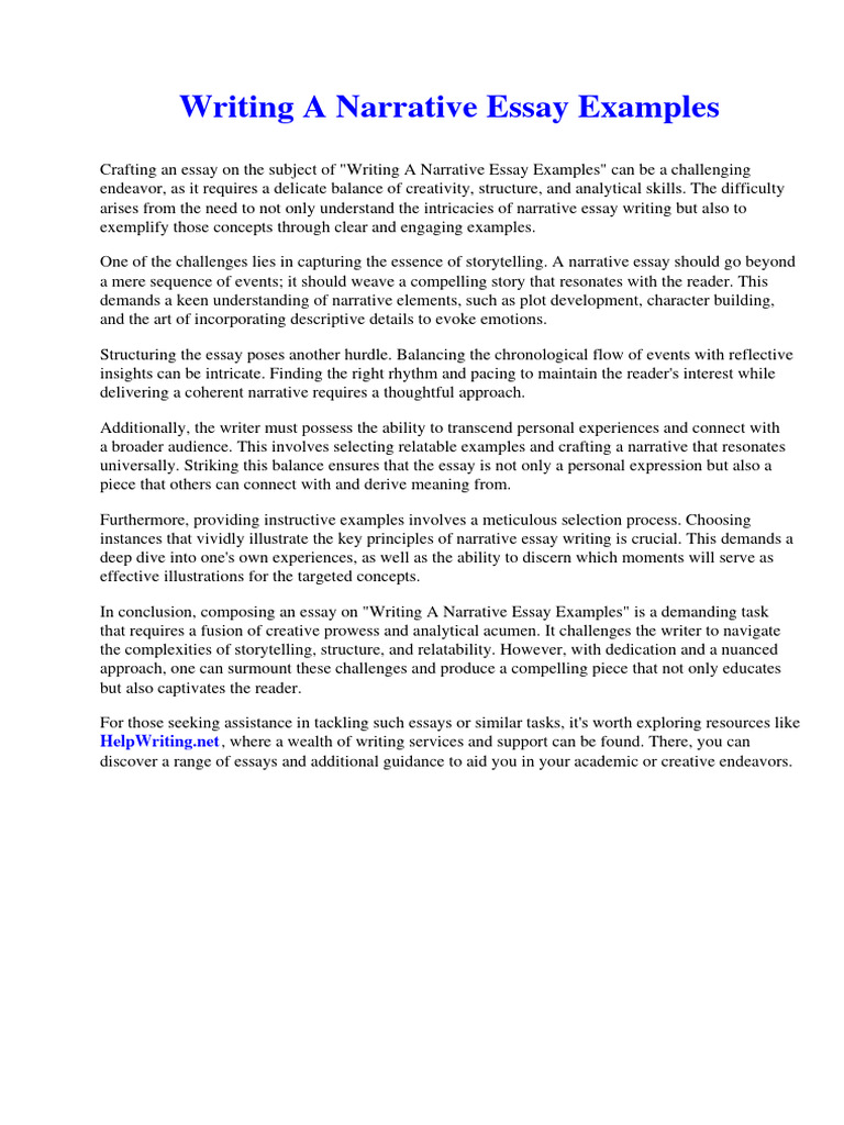 Writing A Narrative Essay Examples | PDF | Narrative | Essays