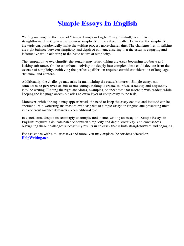 Simple Essays in English | PDF