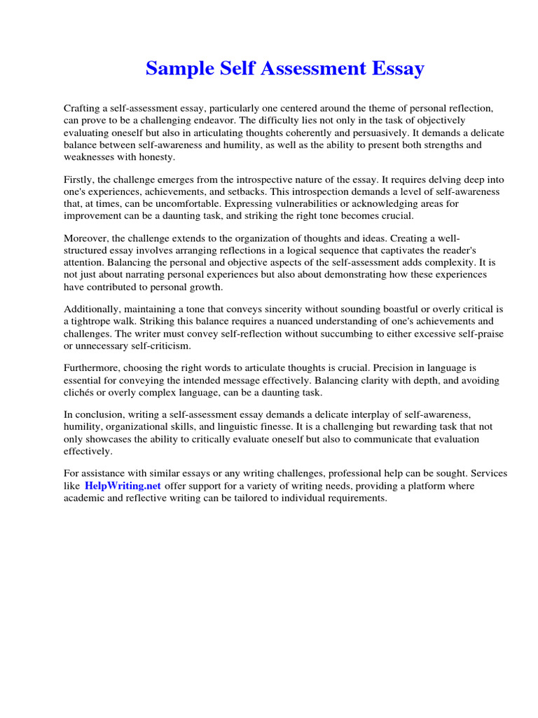 Sample Self Assessment Essay | PDF