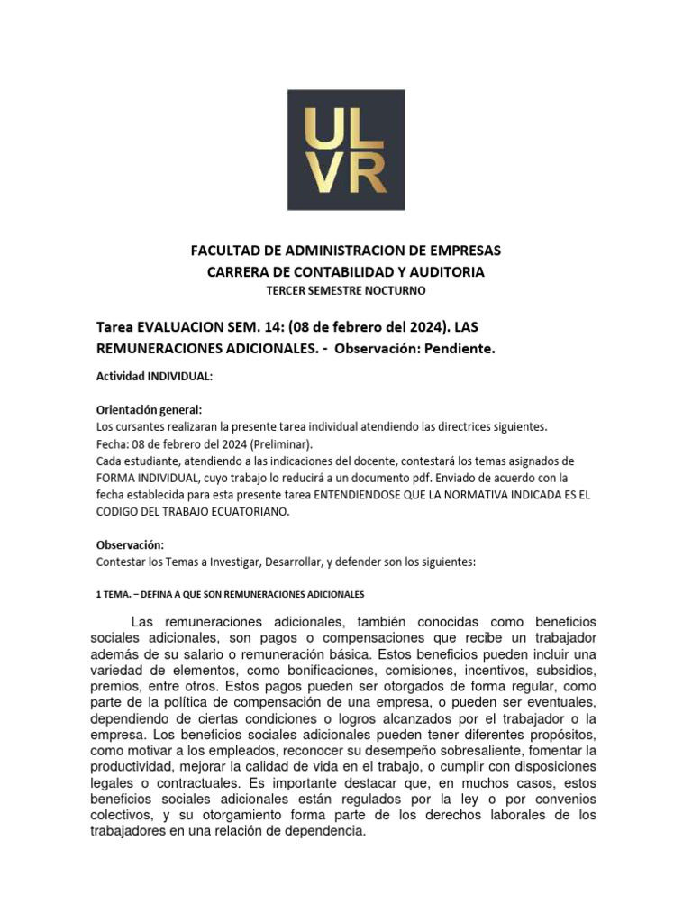 Tarea D.laboral | PDF | Salario | Derecho laboral