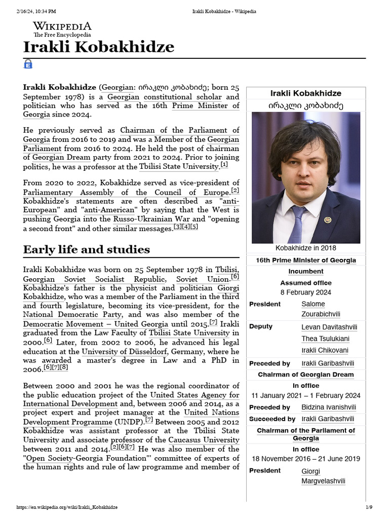 Irakli Kobakhidze - Wikipedia | PDF | Georgia (Country) | Government
