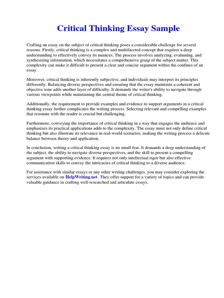 Critical Thinking Essay Sample | PDF | Critical Thinking | Thought