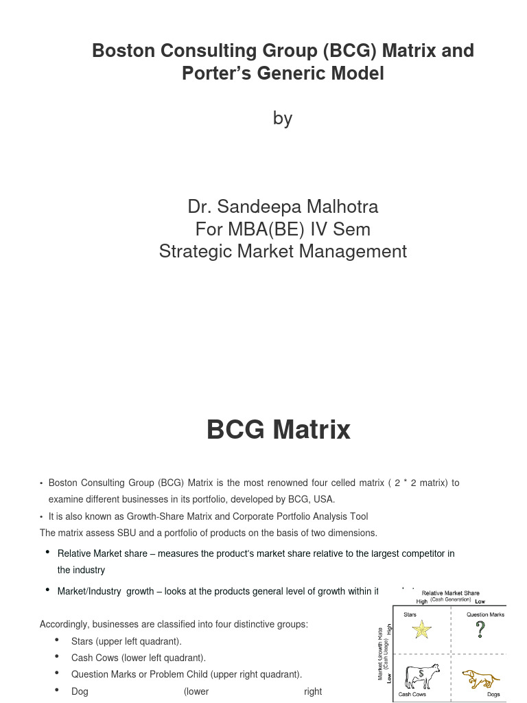 Boston Consulting Group (BCG) Matrix and Porter's Generic Model | PDF