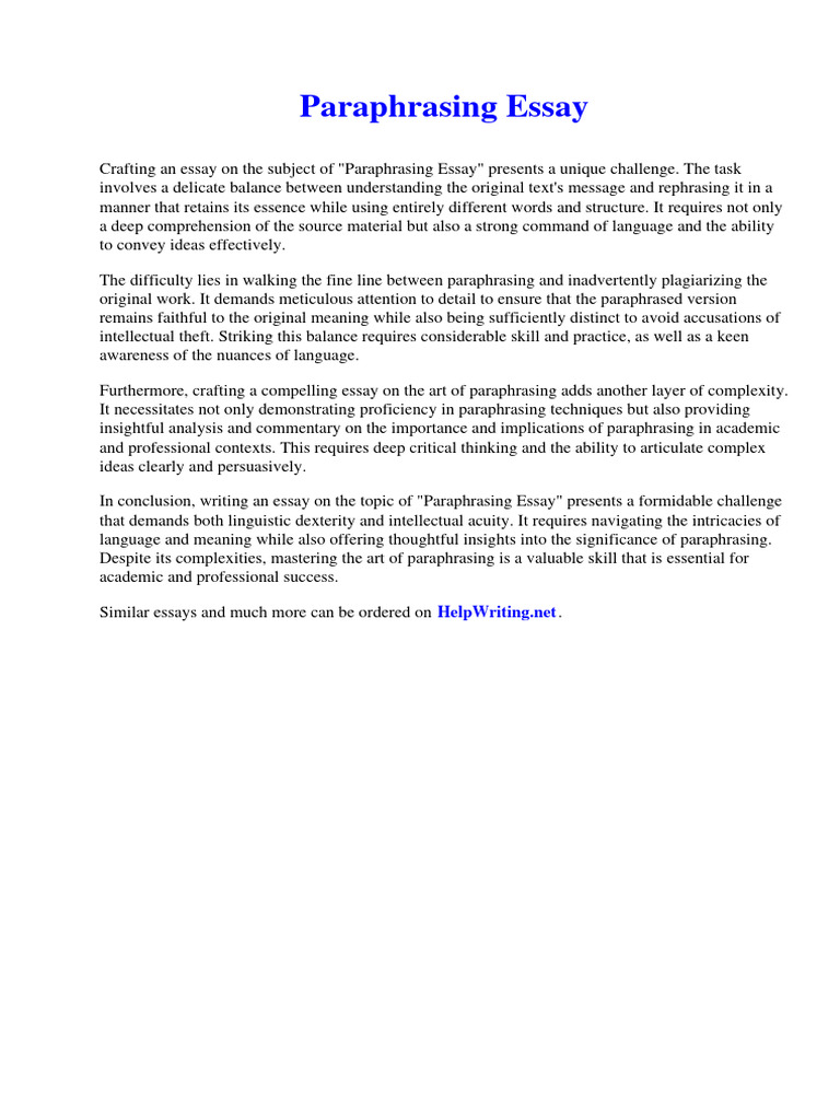 Paraphrasing Essay | PDF | Essays | Adolescence