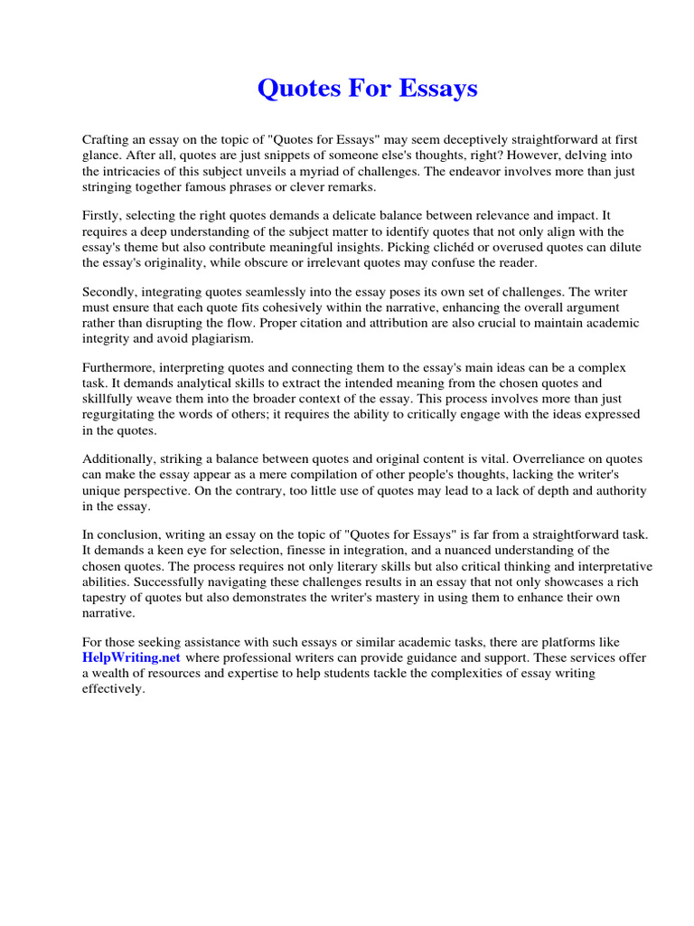 Quotes For Essays | PDF | Essays