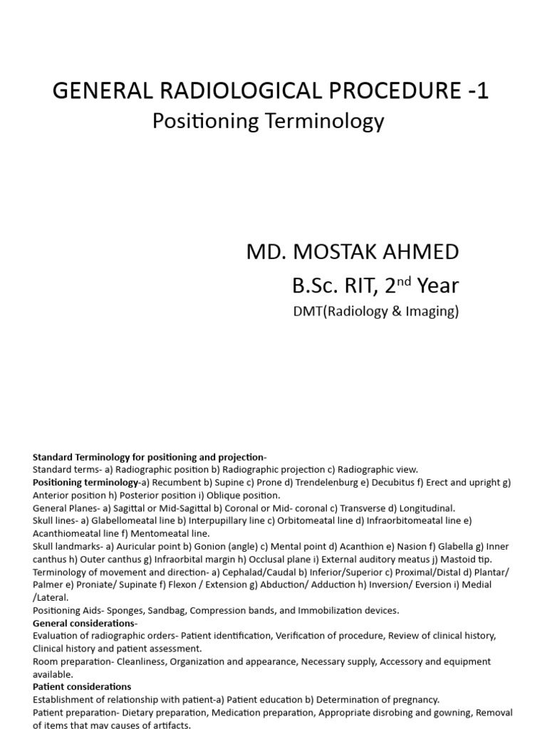 Radiographic Positioning Terminology Guide | PDF | Anatomical Terms Of ...