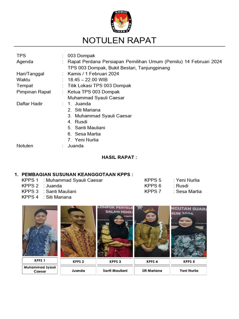 Notulen Rapat Tps 003 | PDF