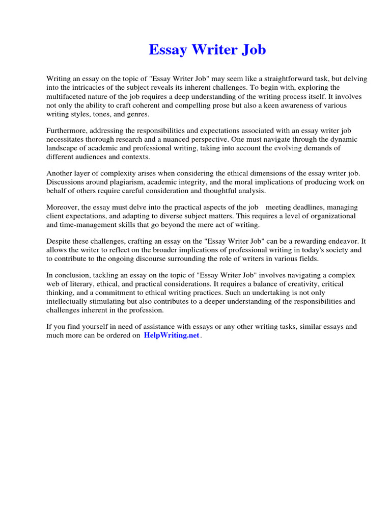 Essay Writer Job | PDF | Senses | Essays