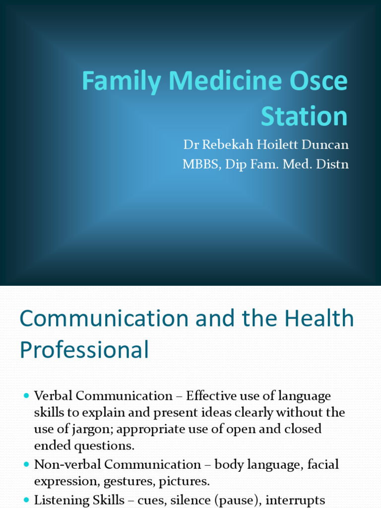 Family Medicine OSCE Dr. Rebeca Hoilett | PDF | Communication | Patient