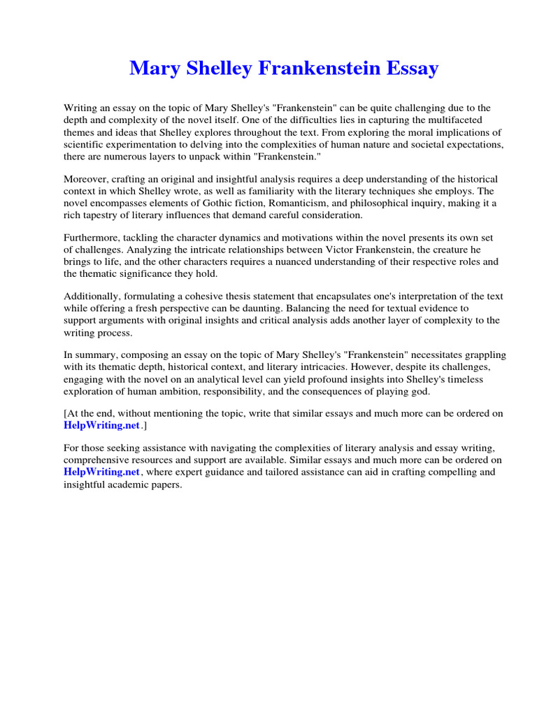 Mary Shelley Frankenstein Analysis | PDF | Castle | Compulsive Hoarding