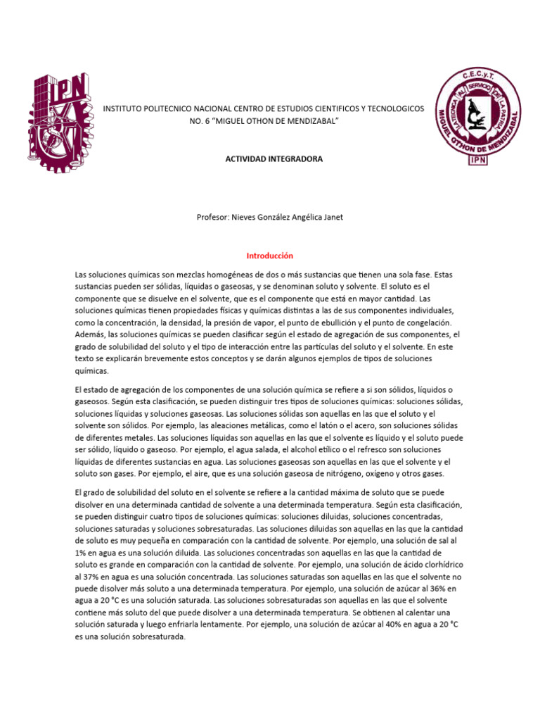 Actividad Integradora | PDF | Concentración | Solubilidad Actividad Integradora | PDF | Concentración | Solubilidad