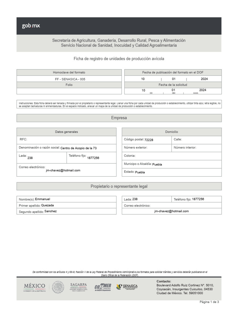 FF-SENASICA-005 Registro UPA CA | PDF | Aves | Agricultura
