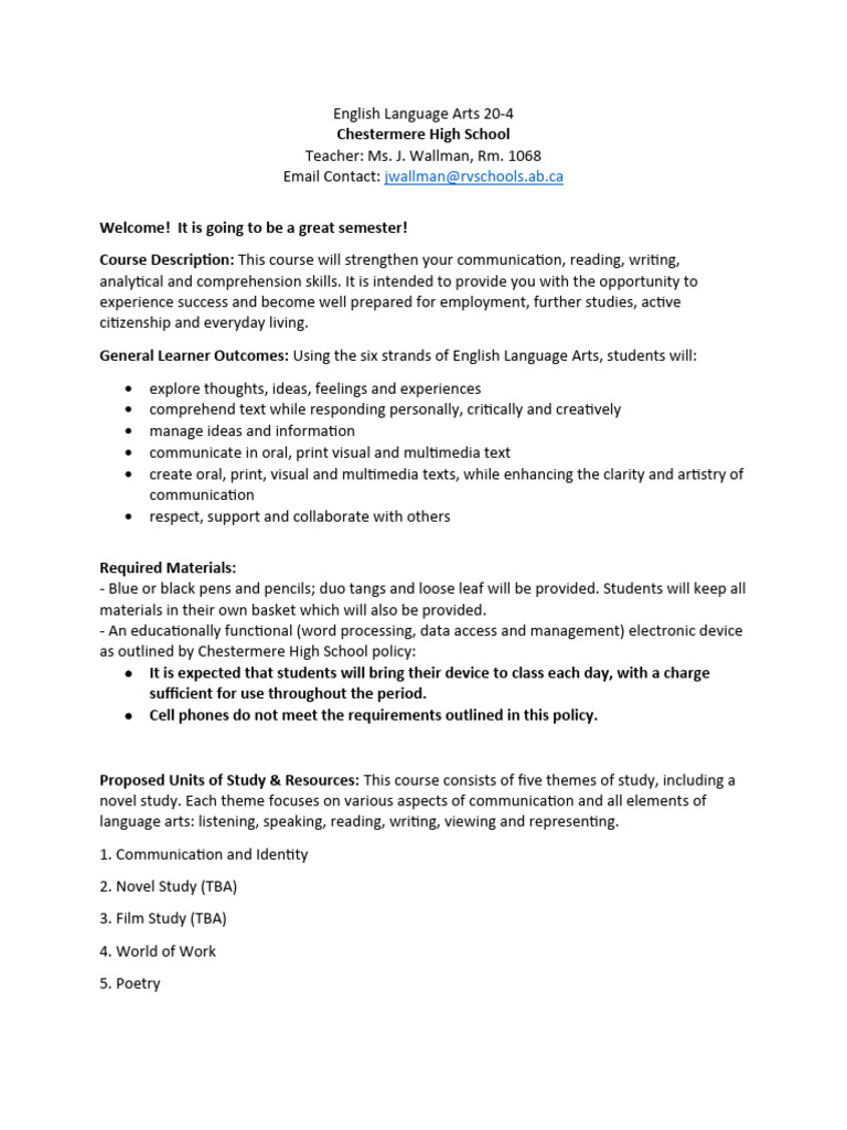 ELA 20-4 Course Overview and Guidelines | PDF | Reading Comprehension ...