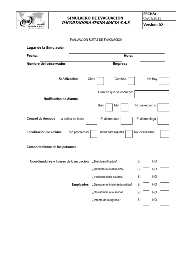 Formato Observadores Simulacro IMSA | PDF