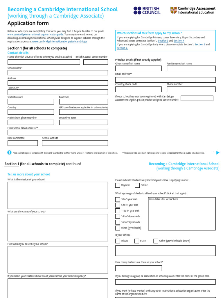Join Cambridge CIS British Council Form 2023 | PDF | Schools | Laboratories