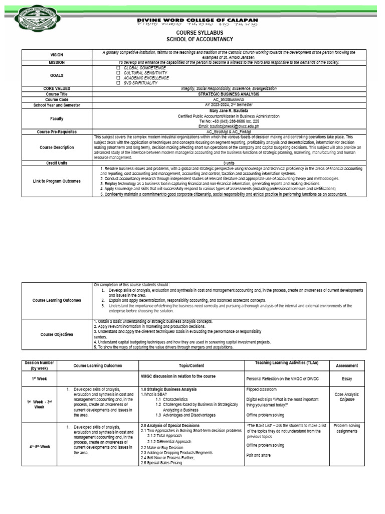 Stratbusnanal Syll Sem2 2023 2024 | PDF | Capital Budgeting | Mergers And Acquisitions