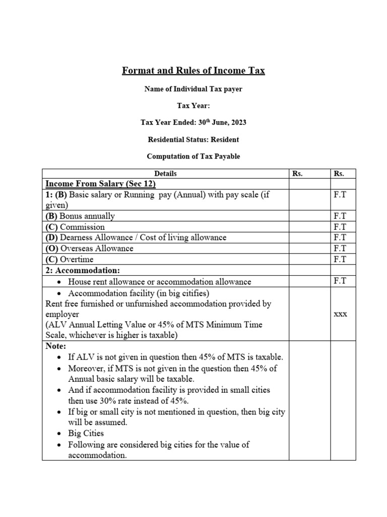 Income Tax Format and Rules 2023 | PDF | Cost Of Living | Income