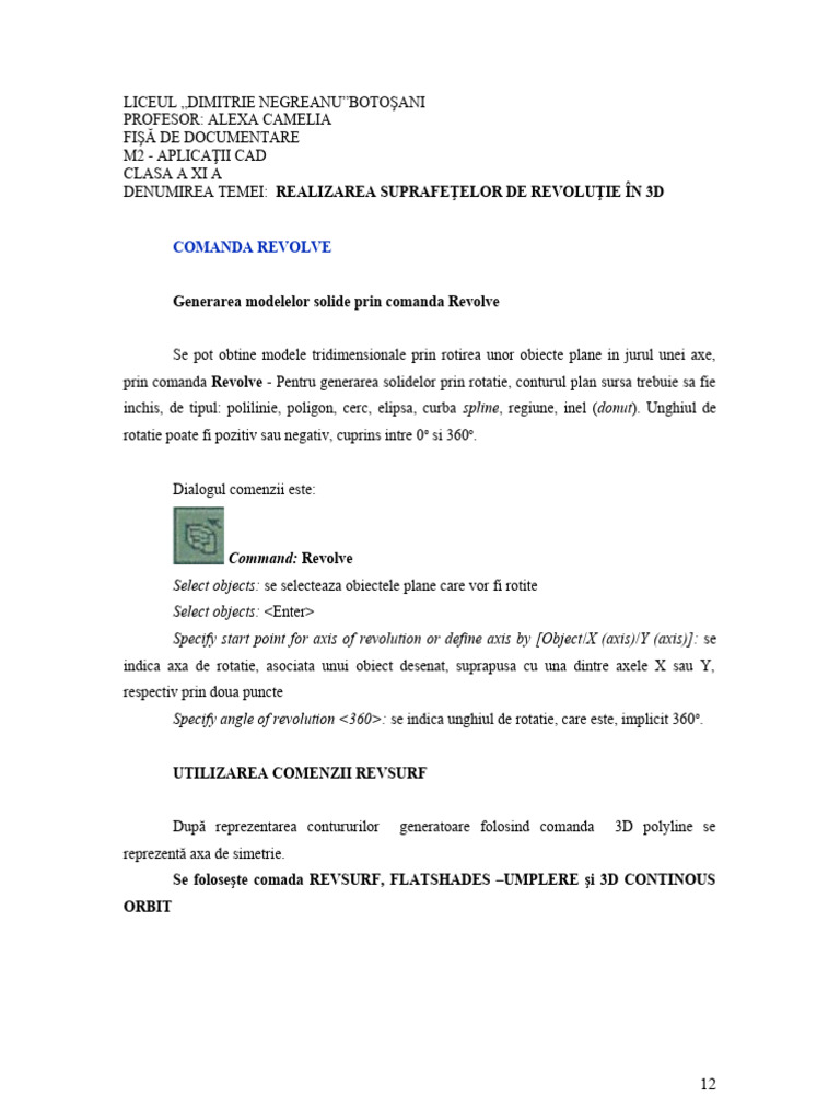 Fisa de Documentare - M2 Suprafete de Revolutie 3d | PDF