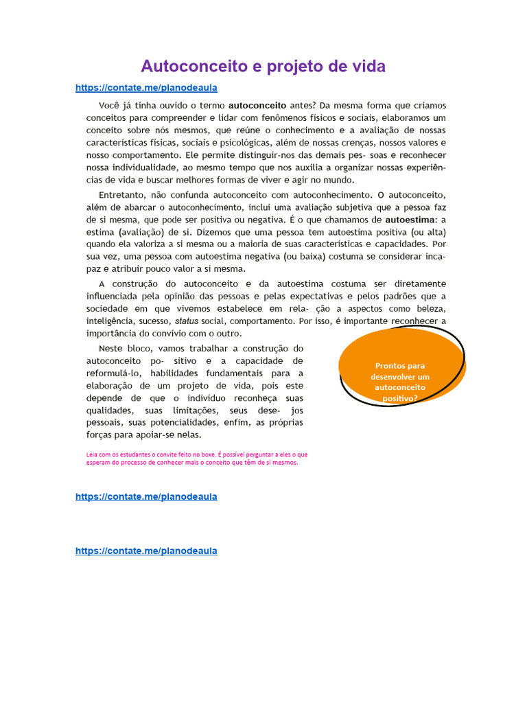 Autoconceito E Projeto De Vida 12 Pdf Autoestima Ciência Cognitiva