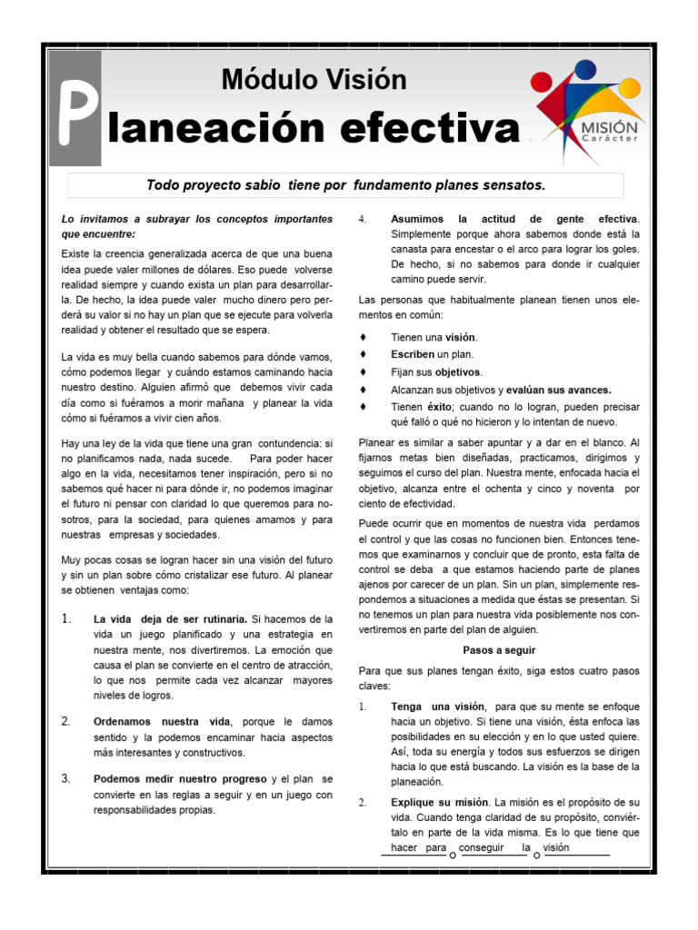 Laneación Efectiva: Módulo Visión | PDF | Planificación | Mente
