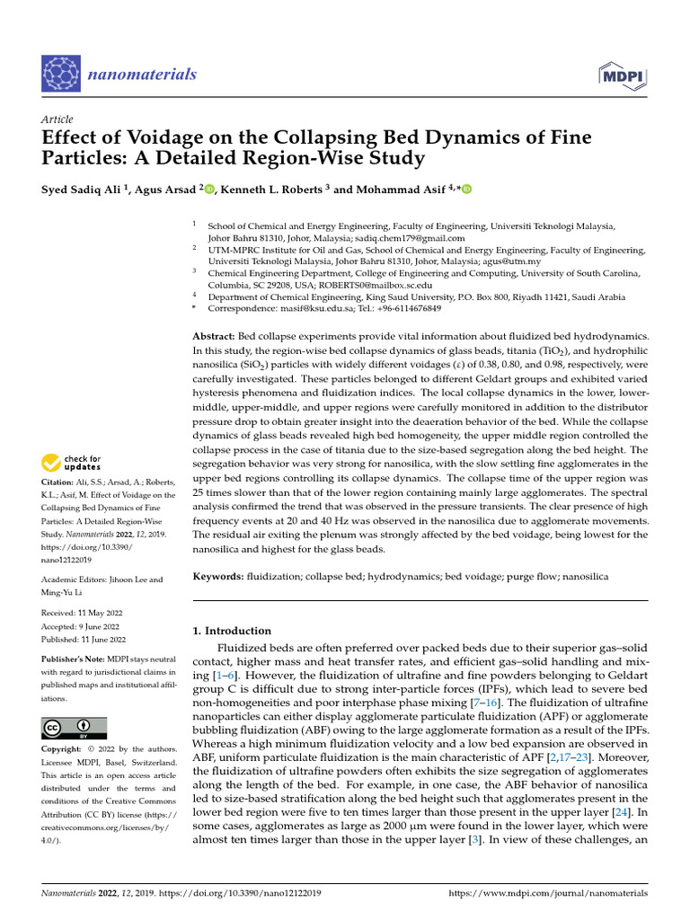 Effect of Voidage On The Collapsing Bed Dynamics of Fine Particles A ...