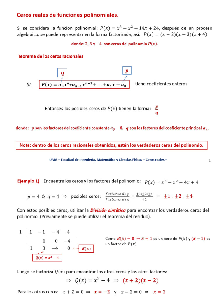 Ceros Reales de Funciones Polinomiales | PDF | Números | Ecuación cuadrática