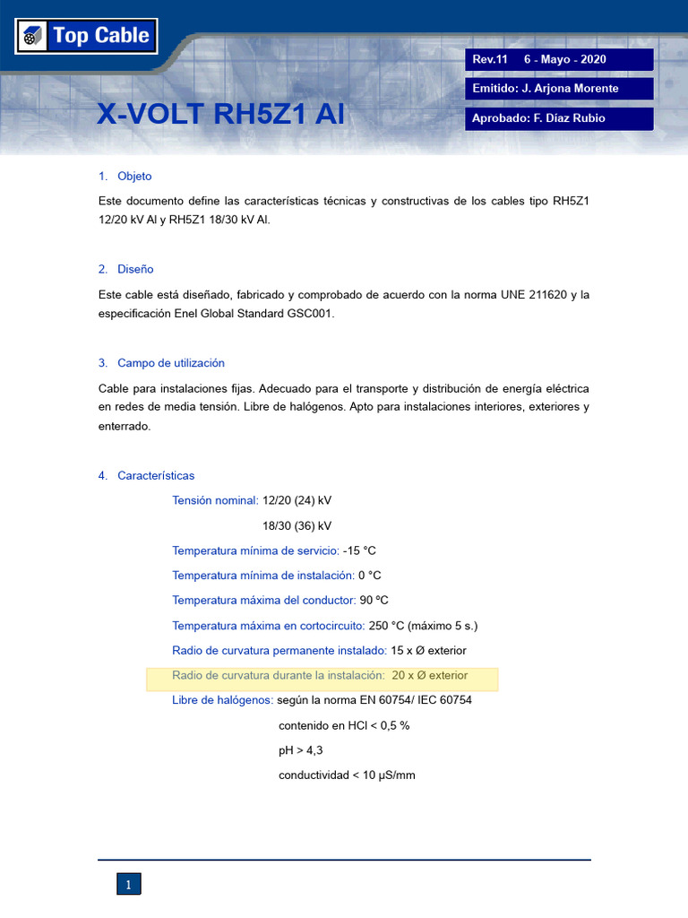 Características del cable RH5Z1 Al | PDF | Ingeniería de Edificación ...