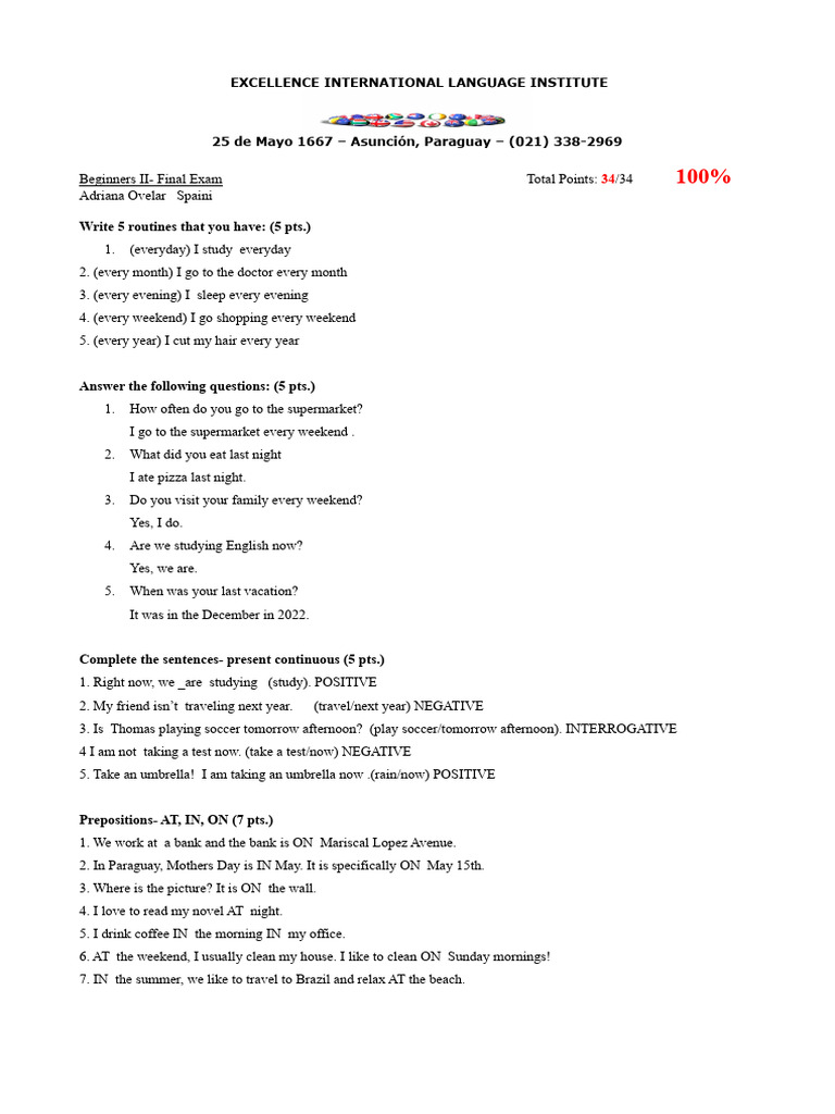 Adri Spaini B2 Final Exam | PDF