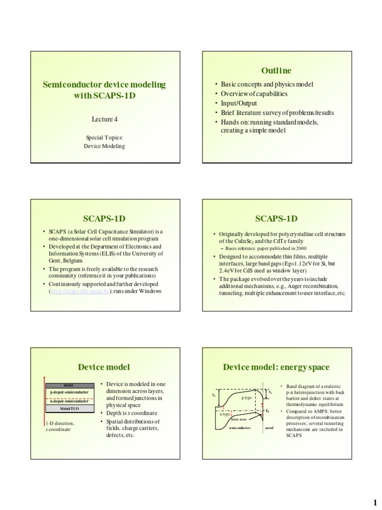 SCAPS-1D Lecture 4 - Handout | PDF | Solar Cell | Doping (Semiconductor)