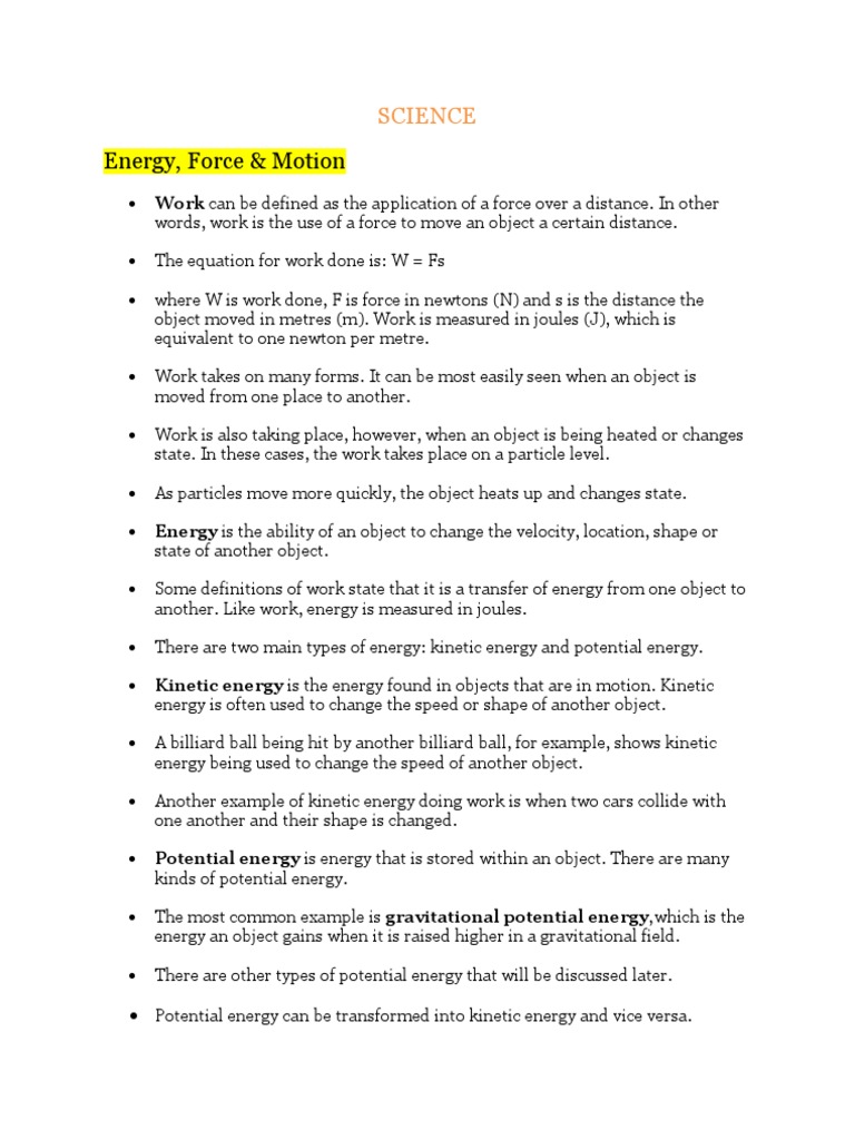 Energy, Force & Motion: Science | PDF | Potential Energy | Force