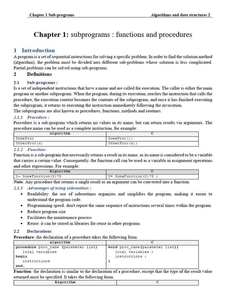 Chapter 01 Subprograms Pdf Parameter Computer Programming Variable Computer Science