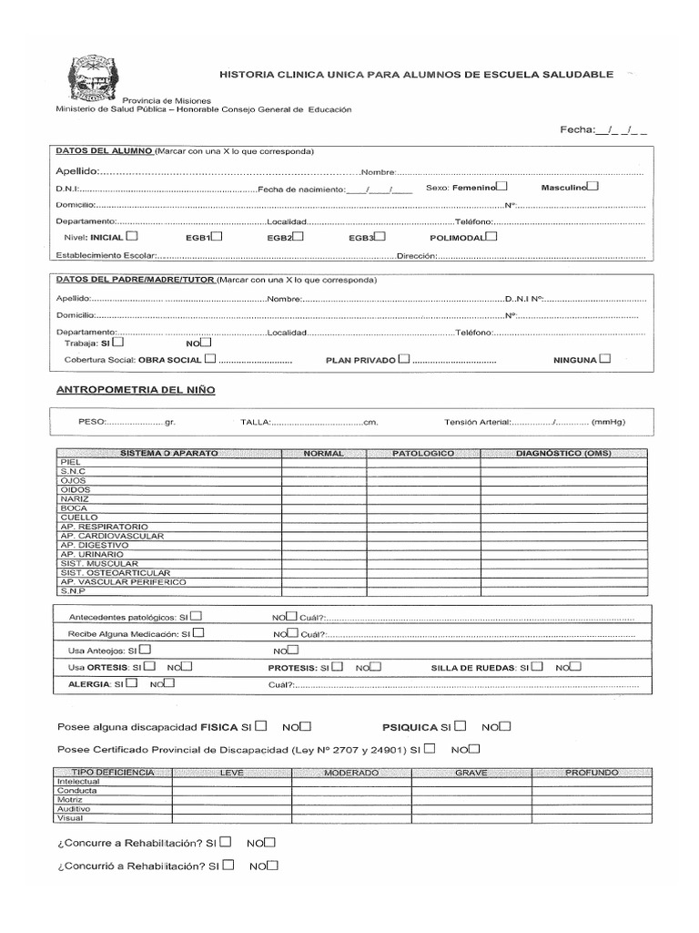 Ficha Medica Alumnos Escolar | PDF