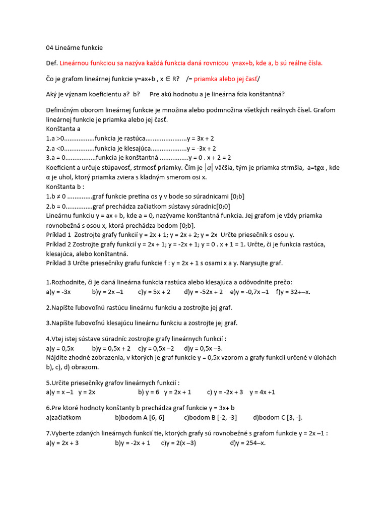 04 Lineárne Funkcie | PDF