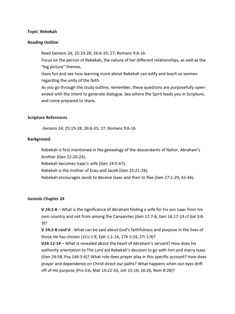 NCC Womens Bible Study Outline Rebekah Final | PDF | Rebecca | Book Of ...