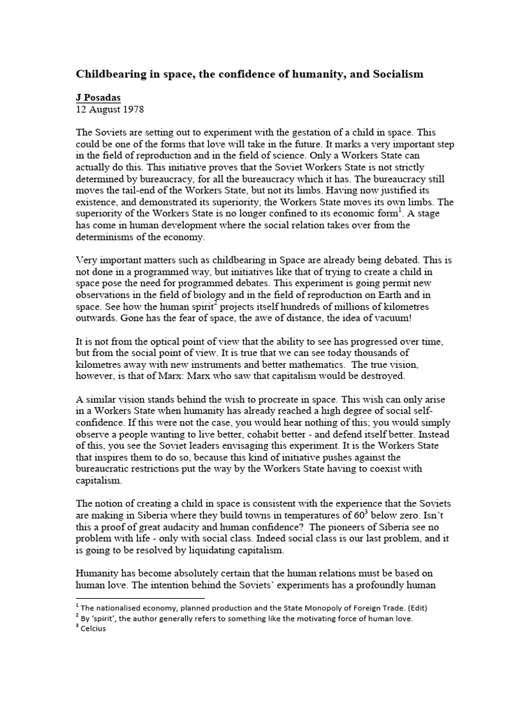 Childbearing in Space The Confidence of Humanity and Socialism by J ...