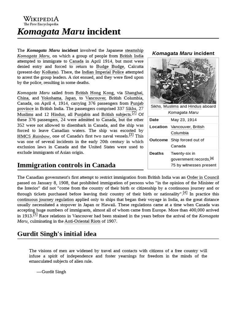 Komagata Maru Incident | PDF | Canada