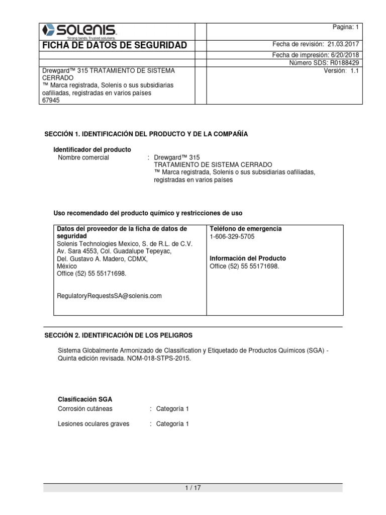 Drewgard 315 - Spanish | PDF | Residuos | Agua