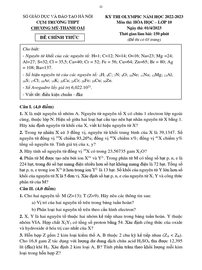 Đề OLP Cụm 2023 - Hóa10 | PDF