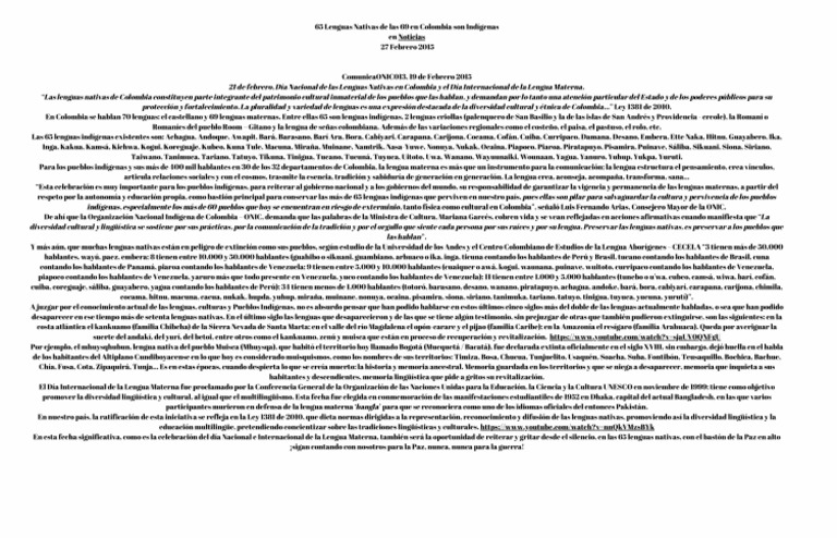 ¿Cuántas y Cuáles Son Las Lenguas de Colombia Idioma Español Colombia ...
