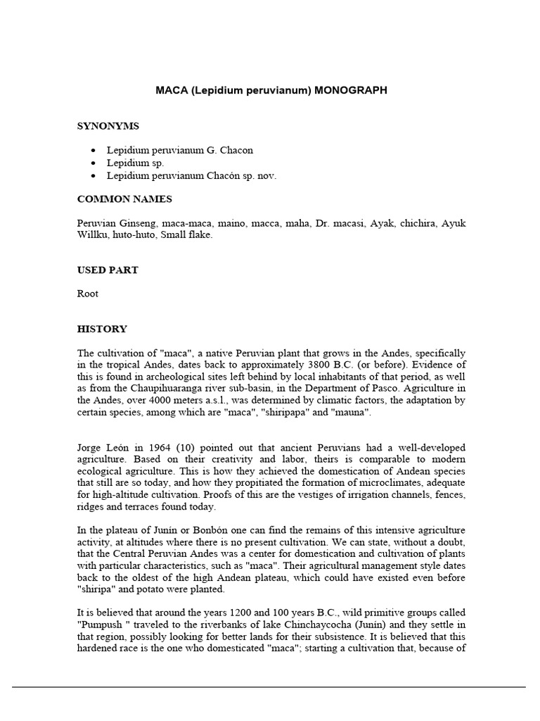 Maca's Monograph | PDF | Inca Empire | Biochemistry